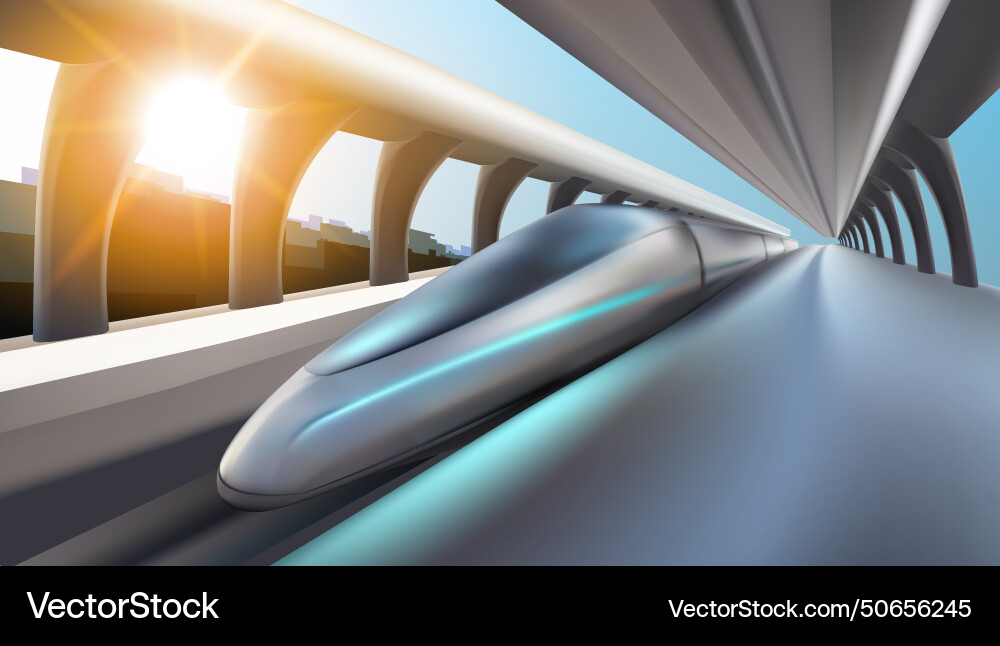 Futuristic express train on high speed railway Vector Image