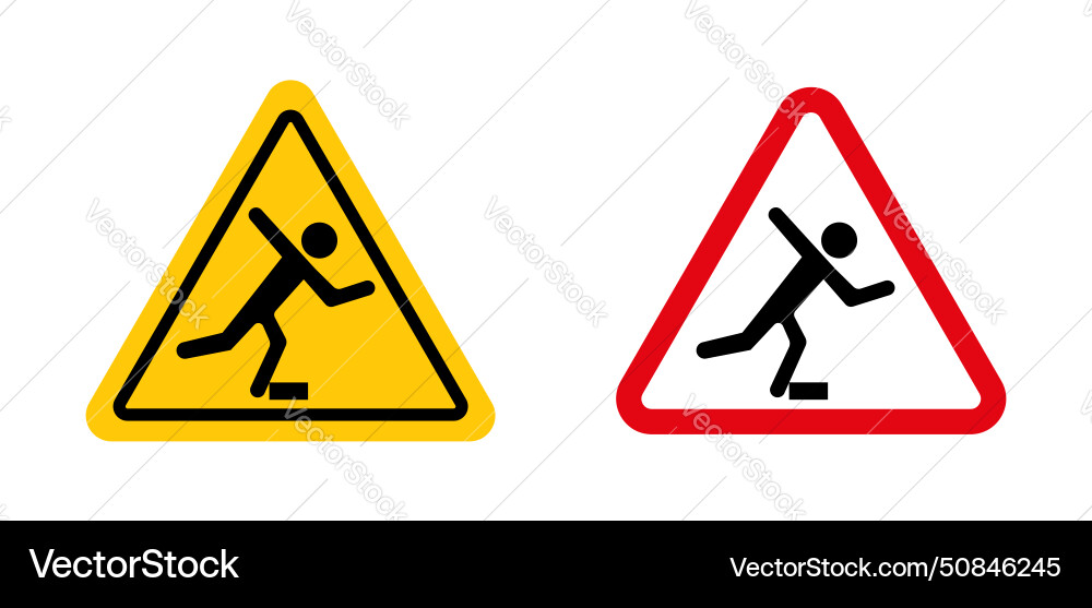 Tripping hazard warning sign icon set danger Vector Image