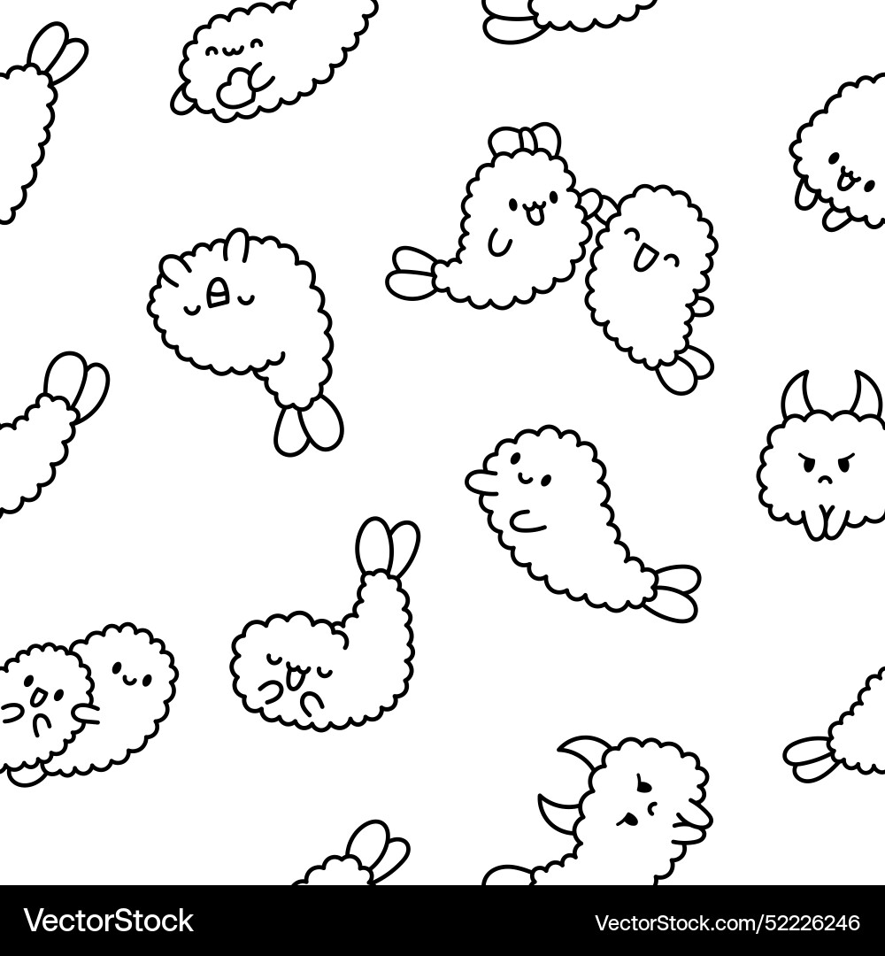 Funny tempura shrimp characters coloring page Vector Image