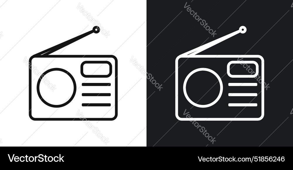 Radio icon set in black and white outlines Vector Image