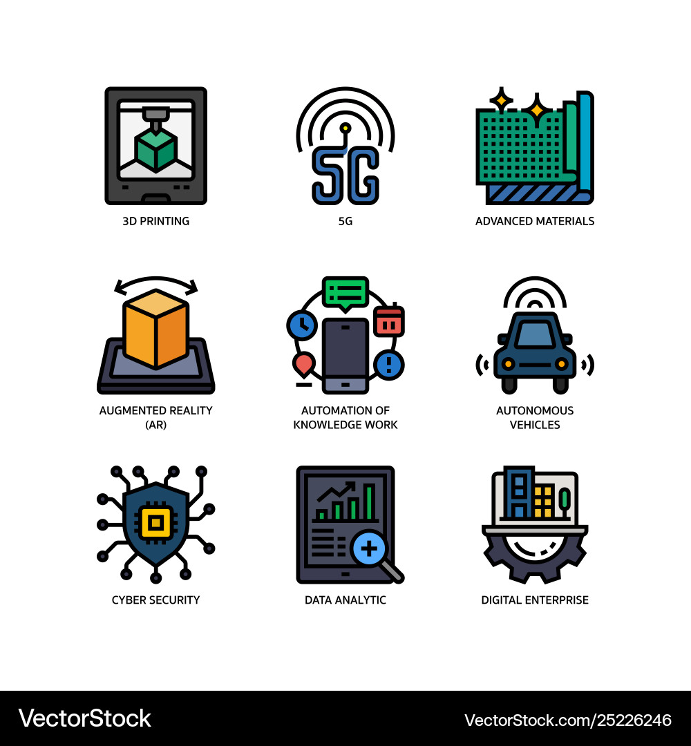 Icon-Set für Unterbrechungen von Technologien Vektorbild