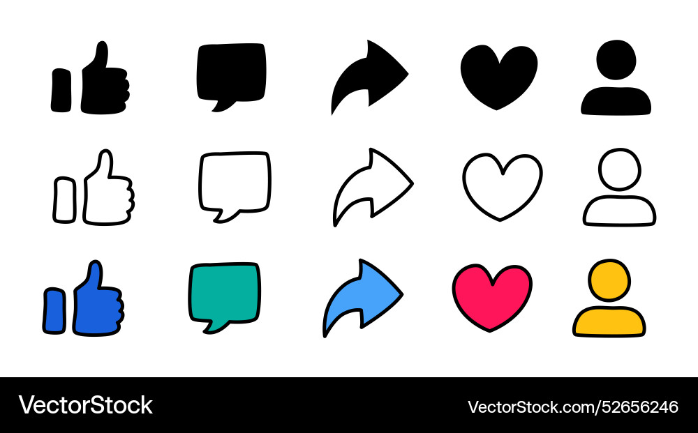 Thumbs up and heart share comment user Royalty Free Vector