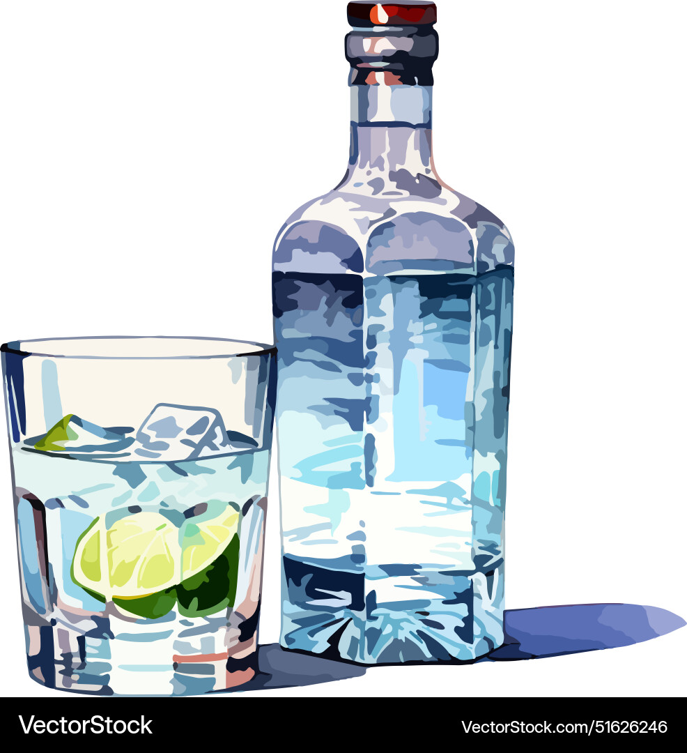 Vodka in a bottle with glass clipart Royalty Free Vector