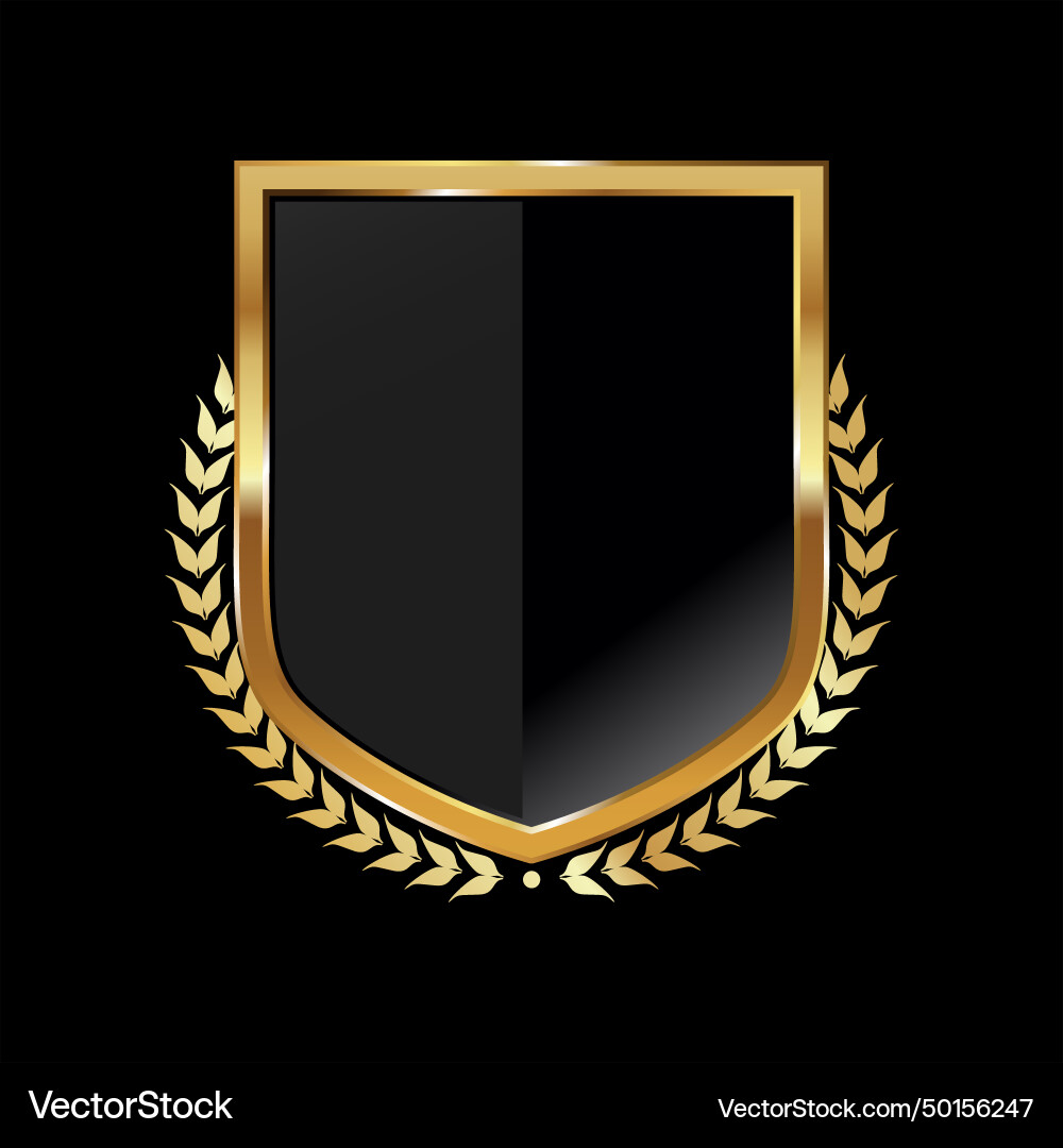 Black and gold shield with laurel wreath Vector Image