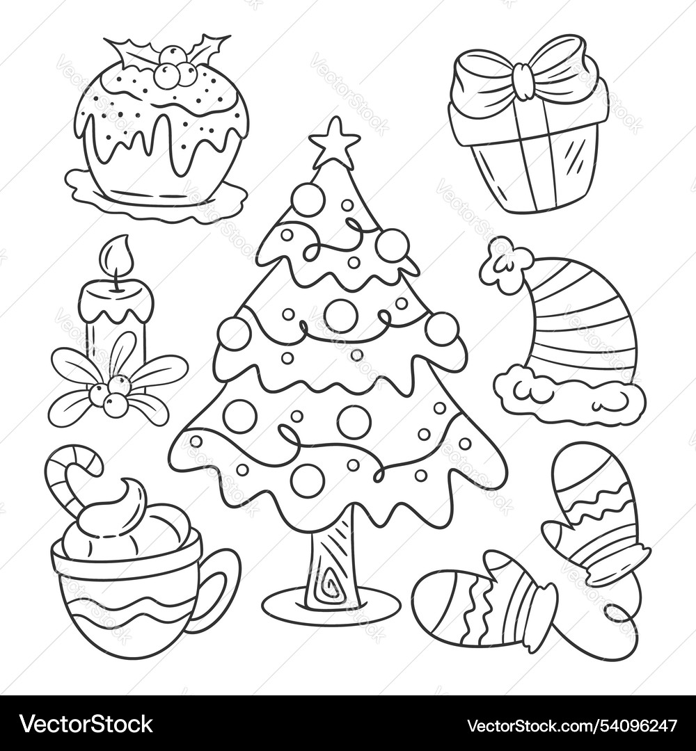 Christmas decoration element hand drawn coloring Vector Image
