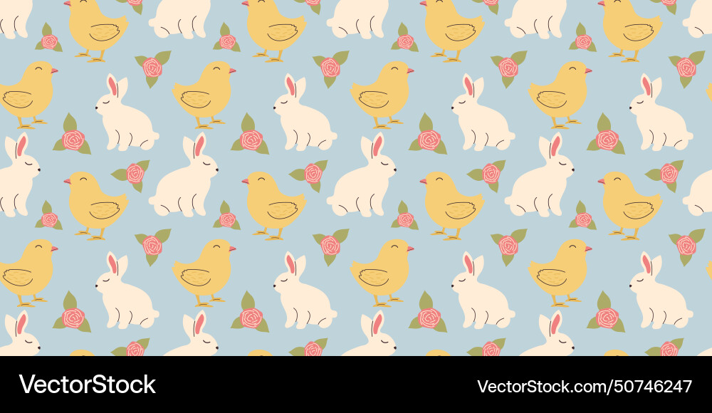 Cute easter pattern with bunnies chicks Royalty Free Vector