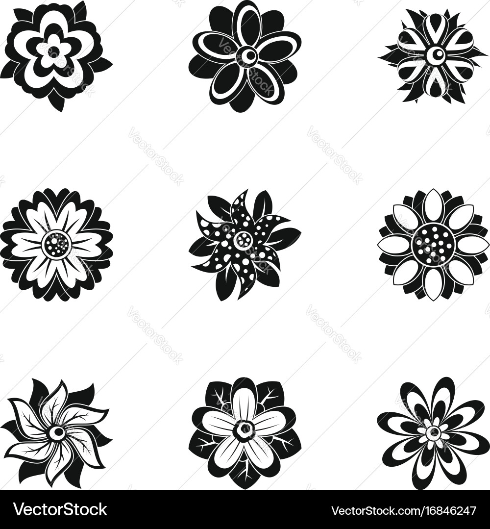 Flower icon set simple style Royalty Free Vector Image