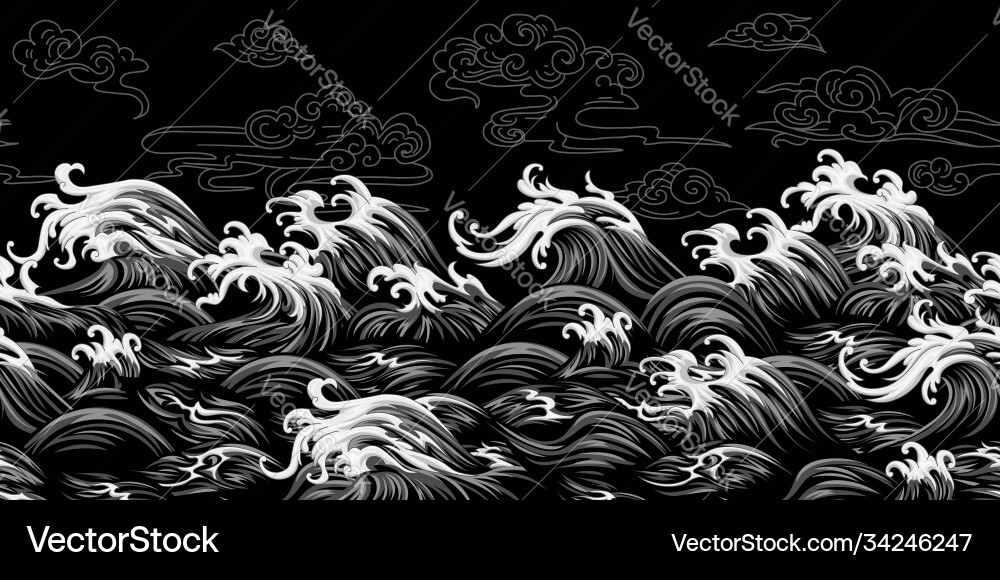 Seamless border with decorative waves Royalty Free Vector