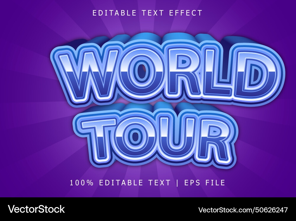 World tour editable text effect 3 dimension Vector Image