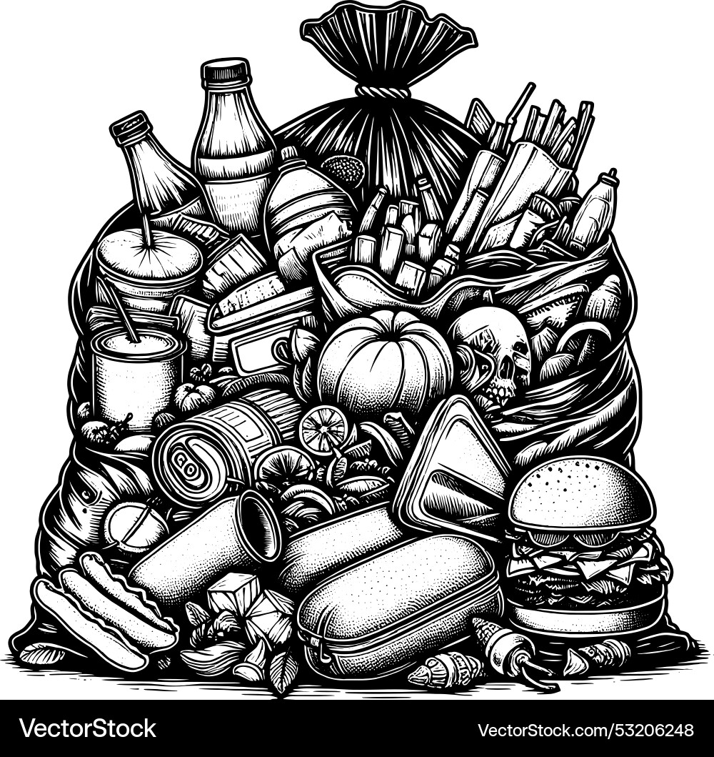 Black and white of a garbage bag Royalty Free Vector Image