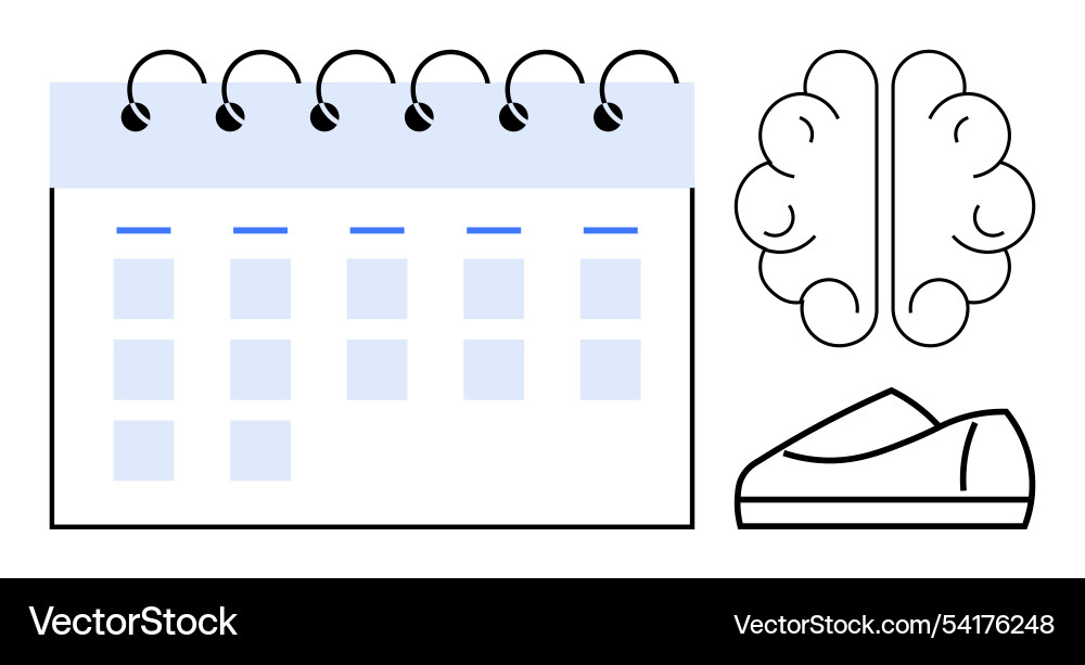 Calendar brain and shoe representing planning Vector Image