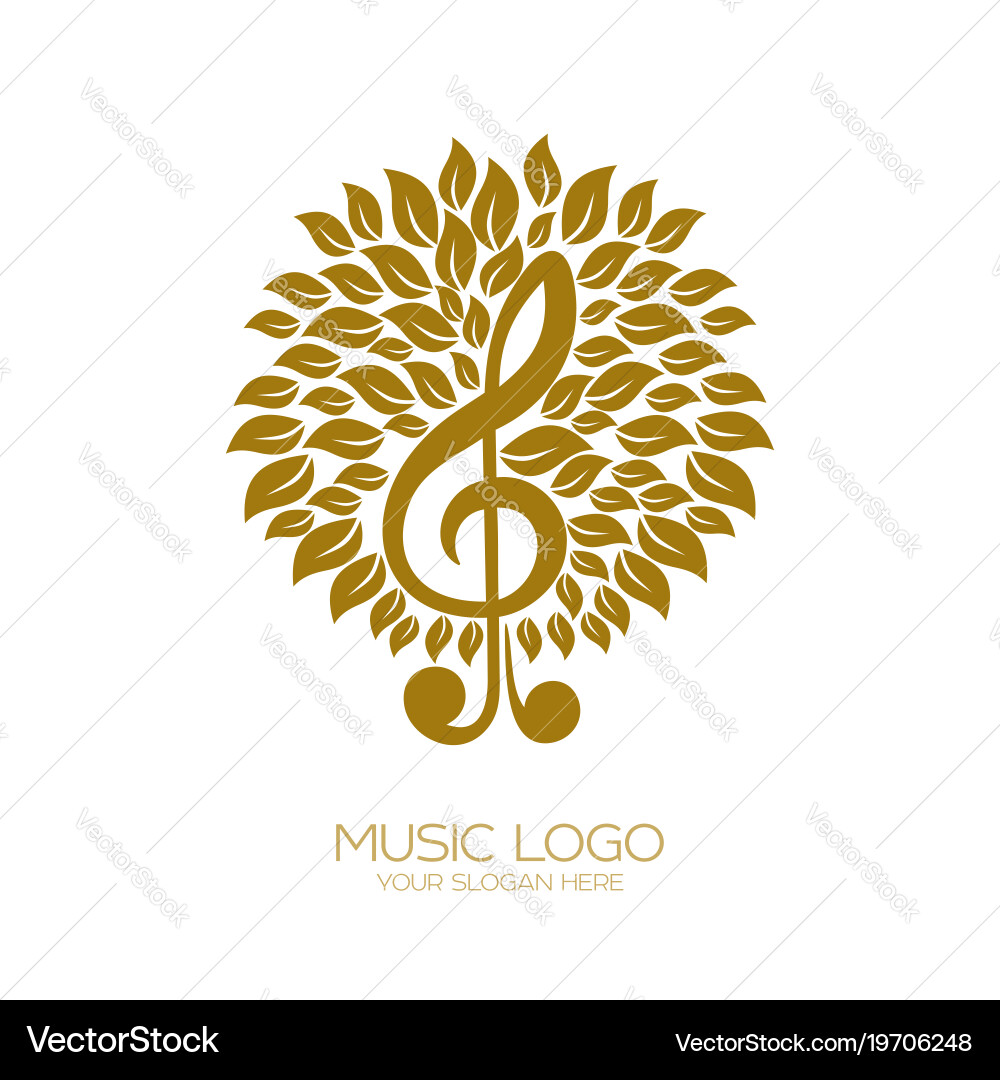 Music logo flourishing treble clef Royalty Free Vector Image