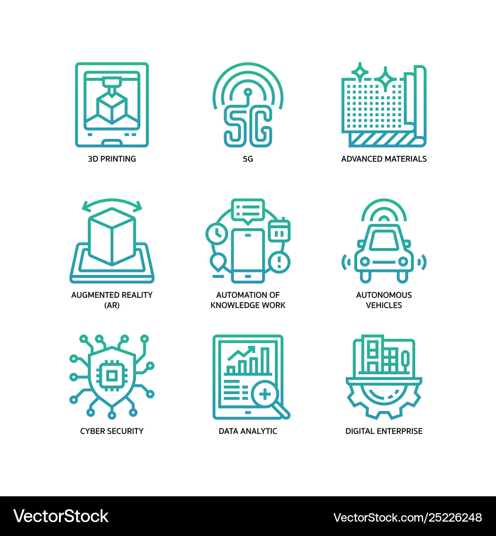 Technologies disruption icon set Royalty Free Vector Image