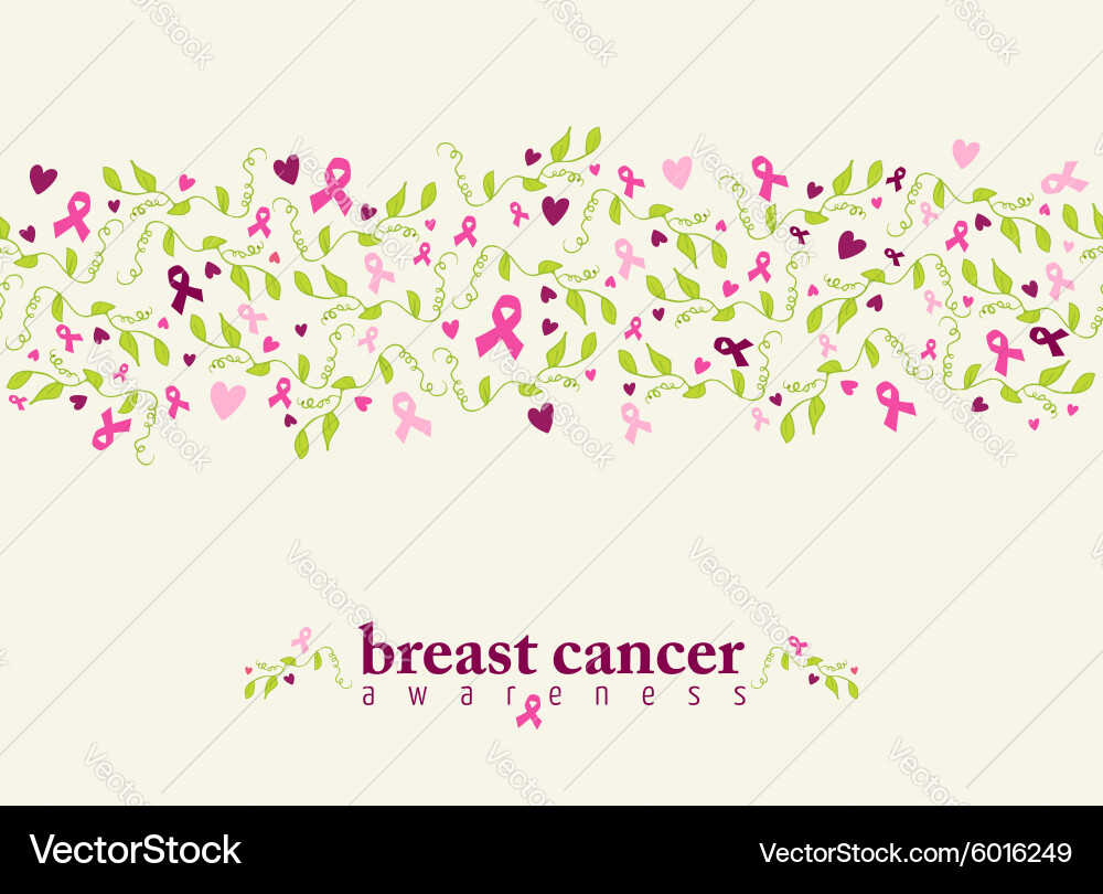 Breast Cancer Ribbon Pattern - Pink Heart Vector Image