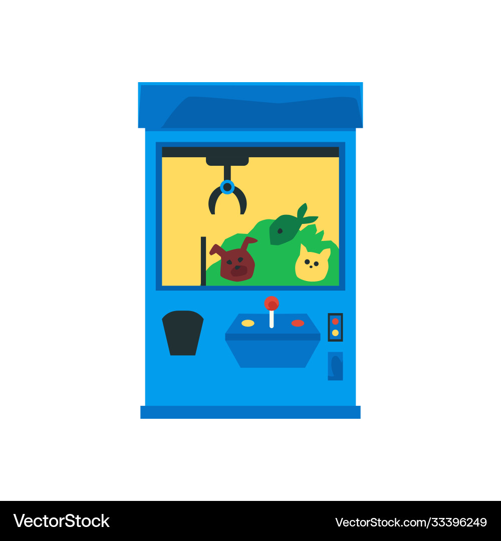 Claw crane machine with animal toys inside Vector Image