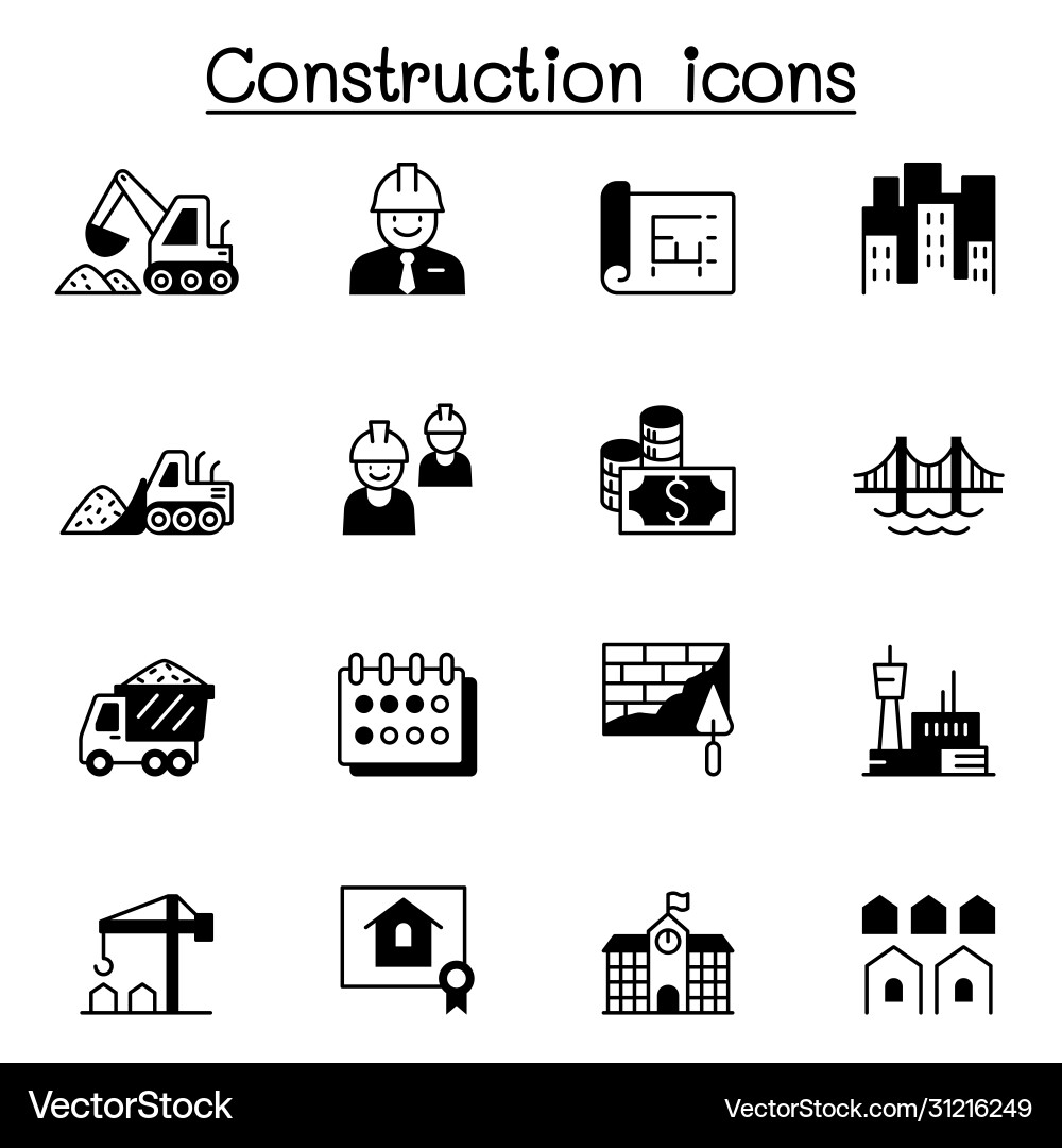 Construction icons set graphic design Royalty Free Vector