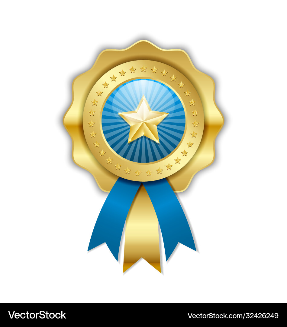 Golden Rosette with Star Award Badge Royalty Free Vector