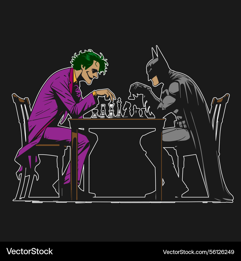 Joker and batman sitting at the table playing Vector Image