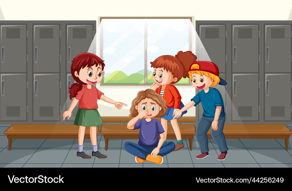 School bullying with student cartoon characters Vector Image