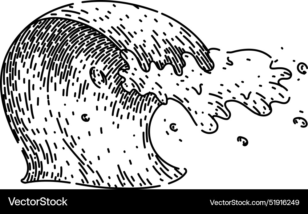 Water ocean wave sketch hand drawn Royalty Free Vector Image