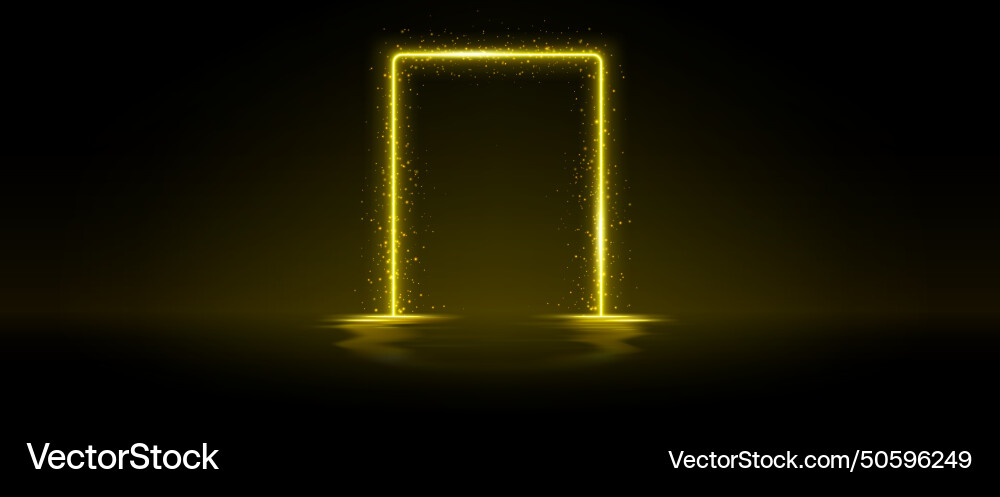 Yellow neon rectangular frame with sparkle glitter