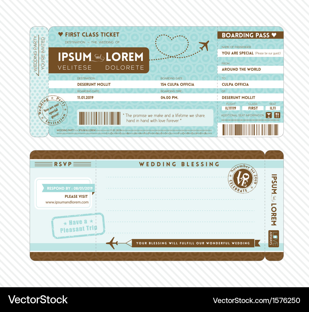 Boarding pass wedding invitation template Vector Image