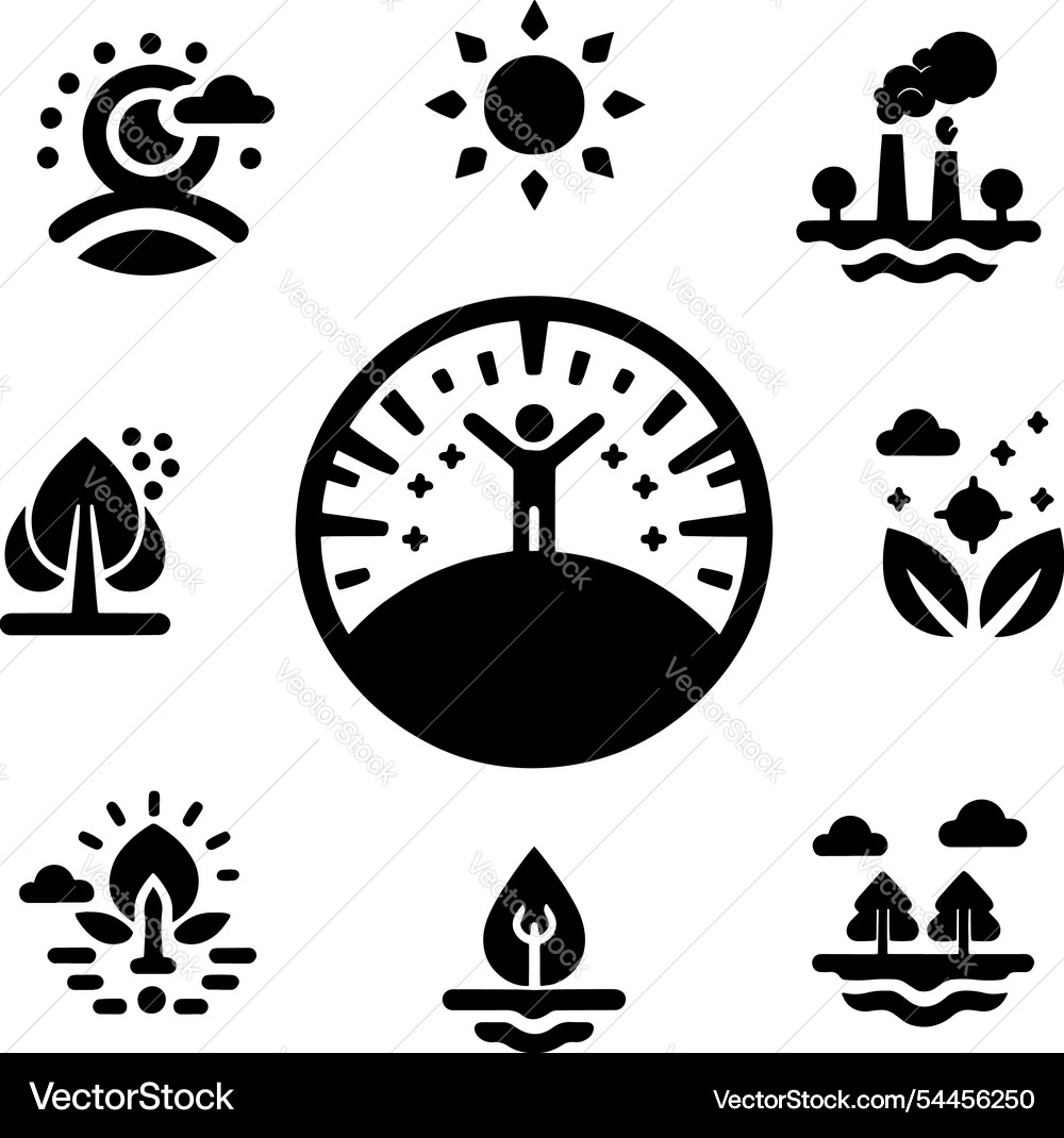 Icons nature sun pollution growth Royalty Free Vector Image