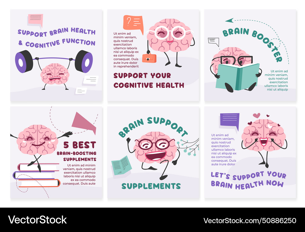 Network web page set for brain support products Vector Image