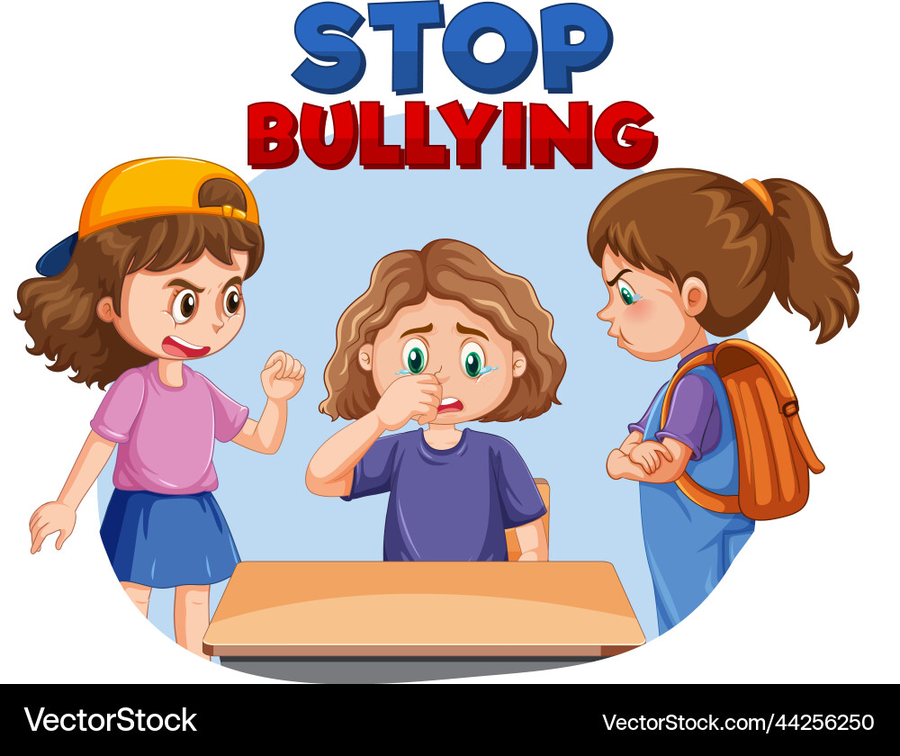 Stop bullying text with cartoon character Vector Image