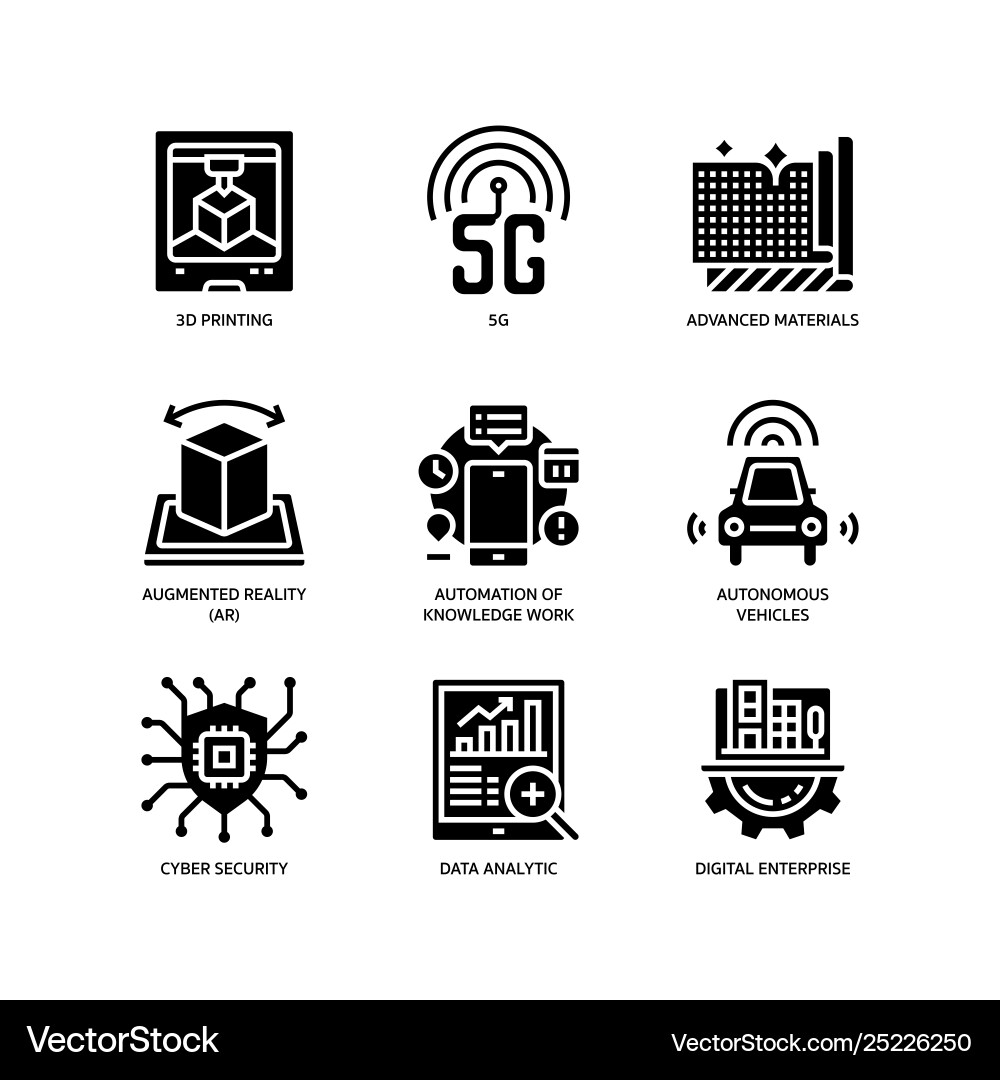 Technologies disruption icon set Royalty Free Vector Image