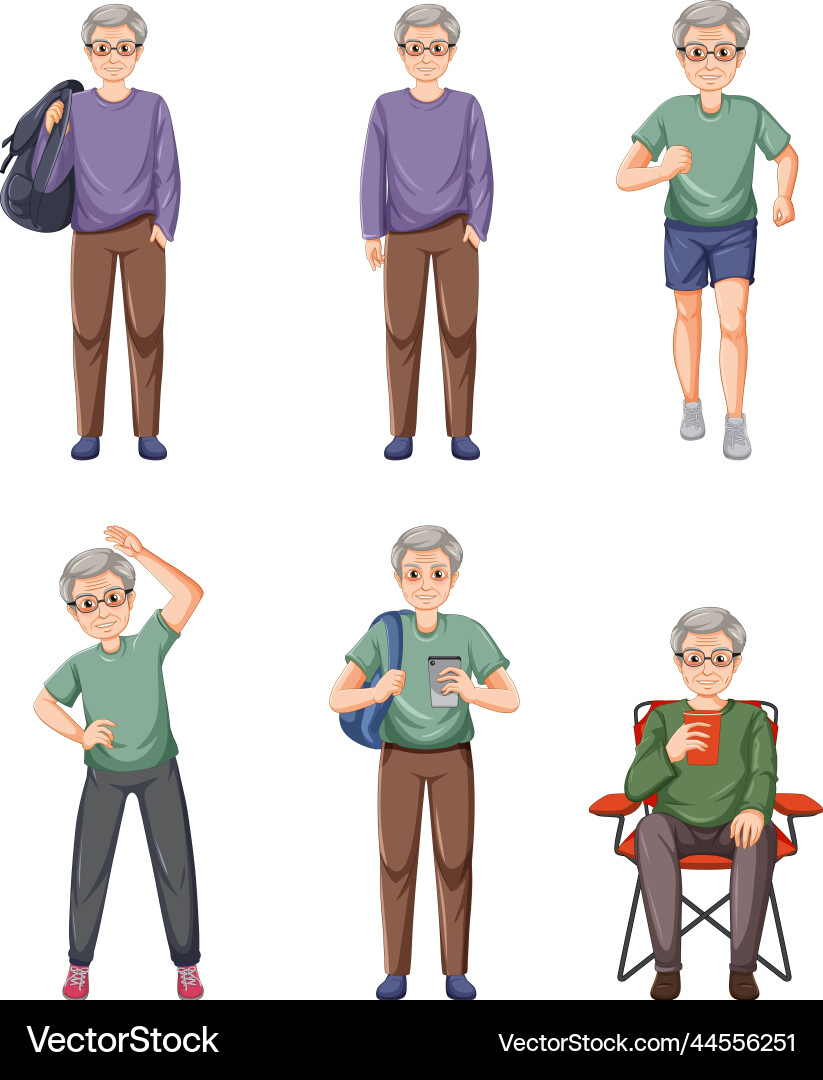 Collection of elderly people characters Royalty Free Vector