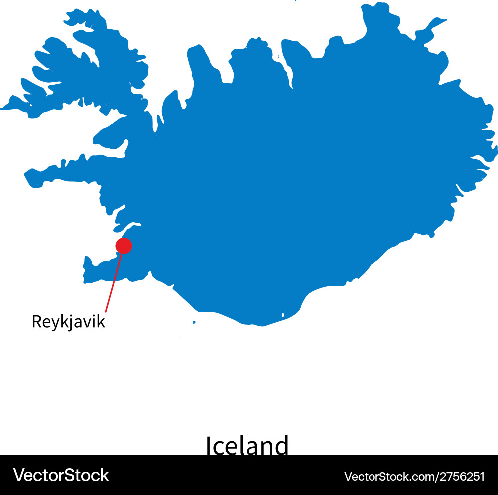 Detailed map of iceland and capital city reykjavik