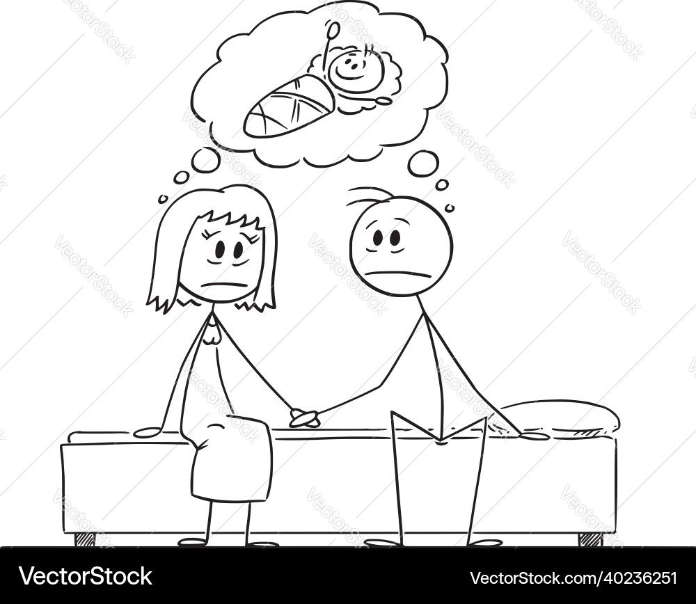 Frustrated couple thinking about baby cartoon Vector Image