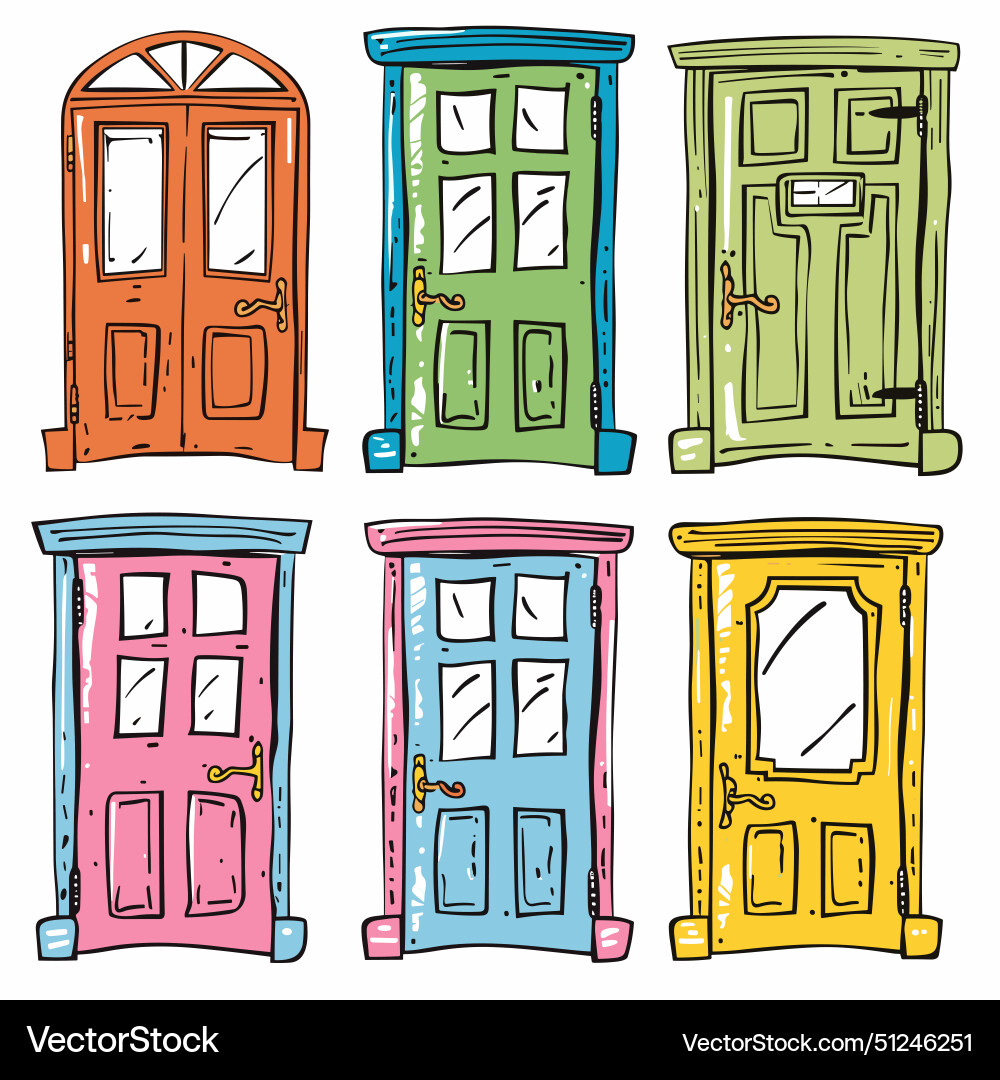 Handdrawn colorful doors collection various Vector Image