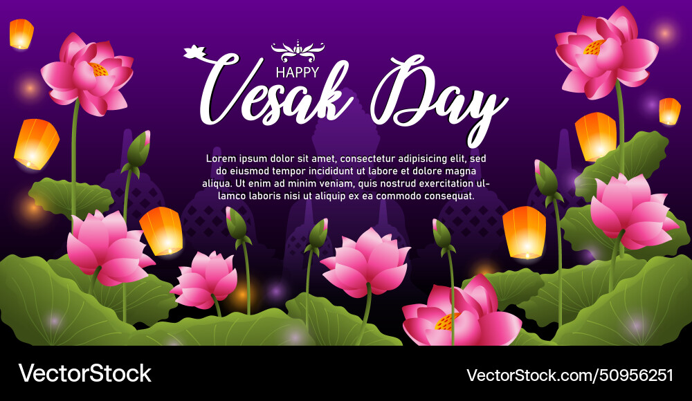 Happy vesak day horizontal background Royalty Free Vector
