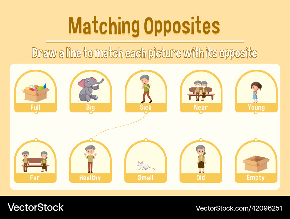 Opposite words matching for kids Royalty Free Vector Image