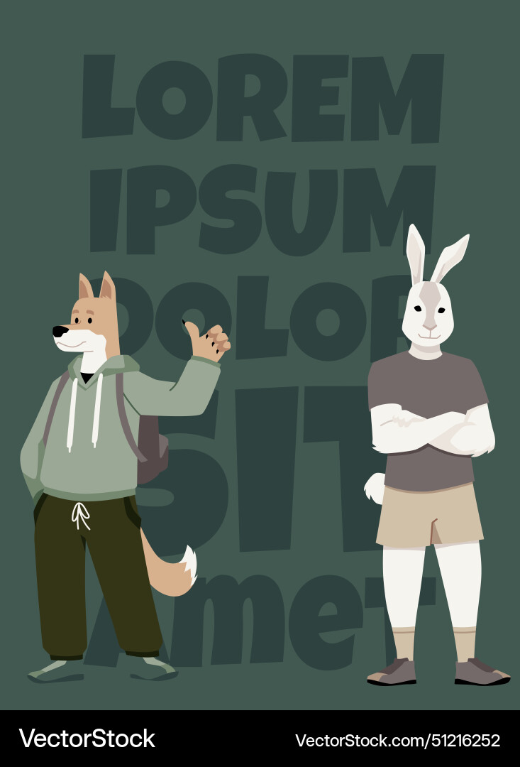 Anthropomorphic animals on poster cute Royalty Free Vector