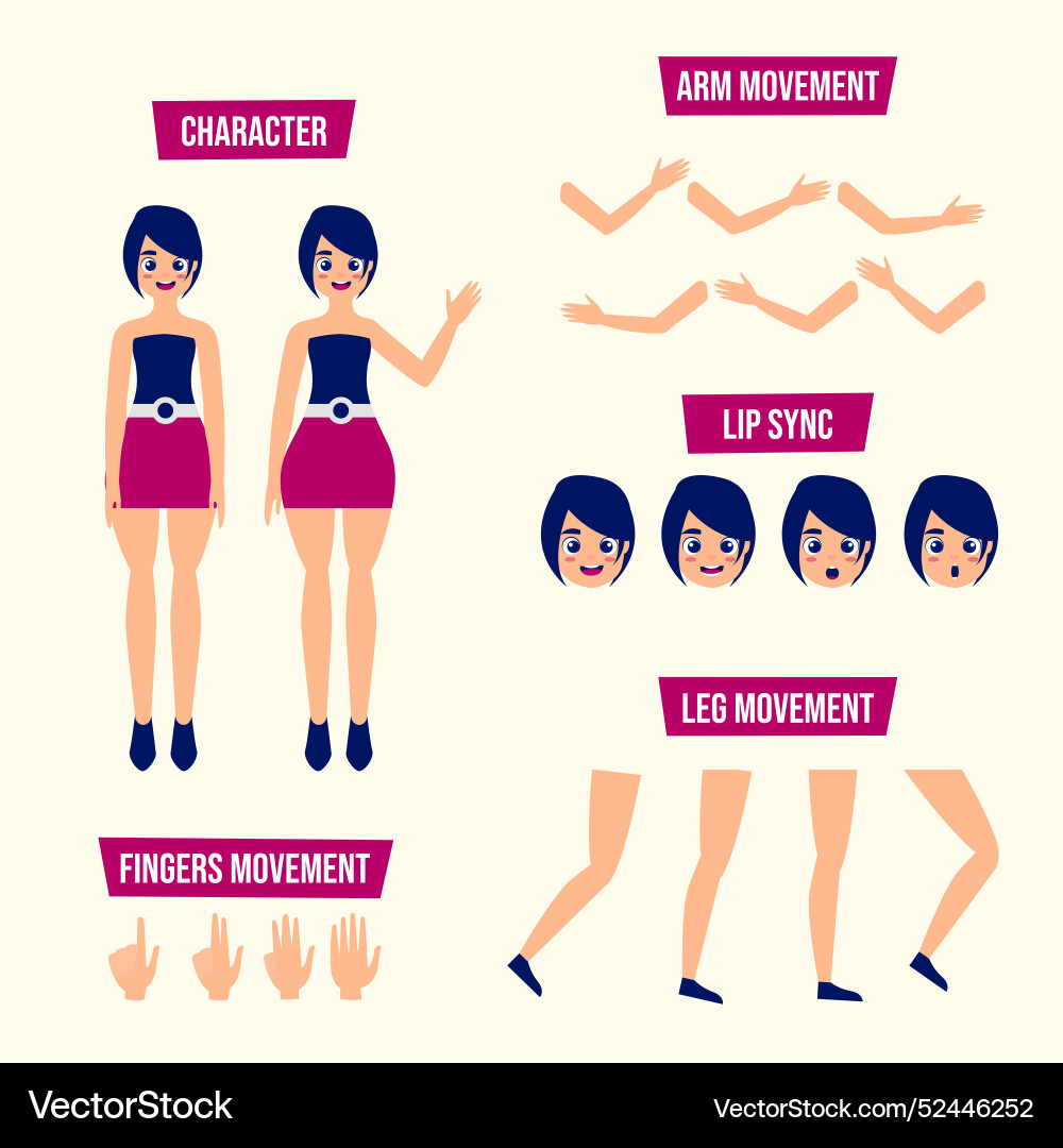 Cartoon character animation frames set Royalty Free Vector