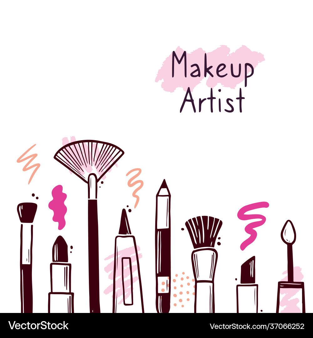 Hand drawn template with makeup beauty cosmetic Vector Image