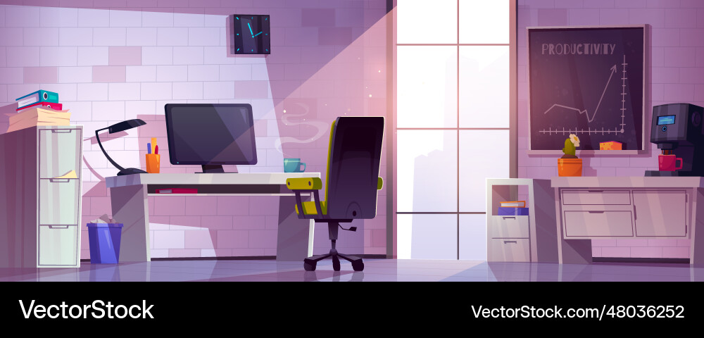 Office interior room with desk cartoon Royalty Free Vector