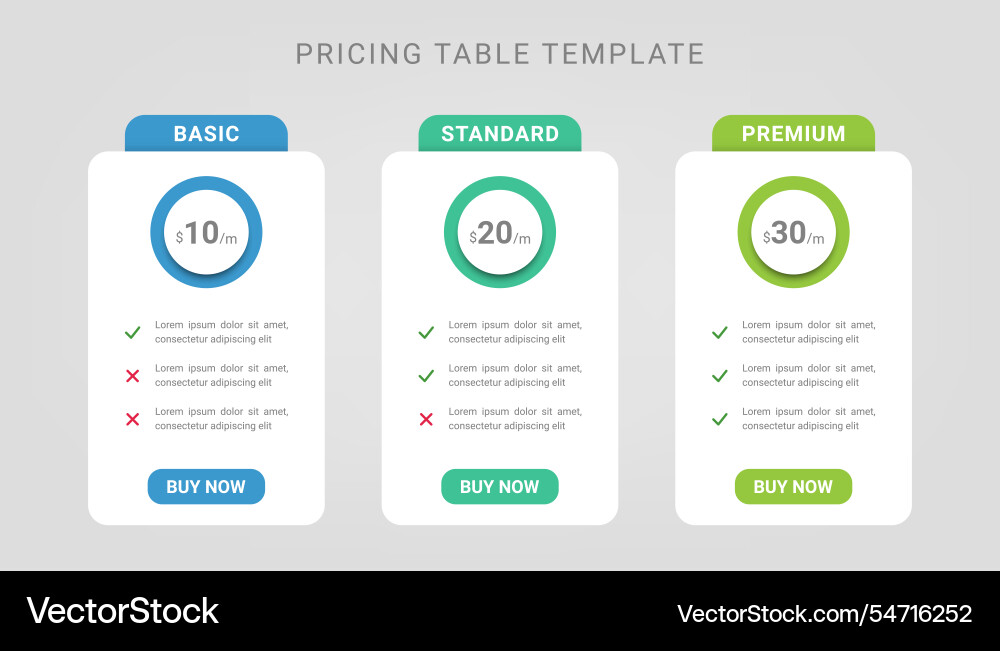 Price list product comparison table Royalty Free Vector
