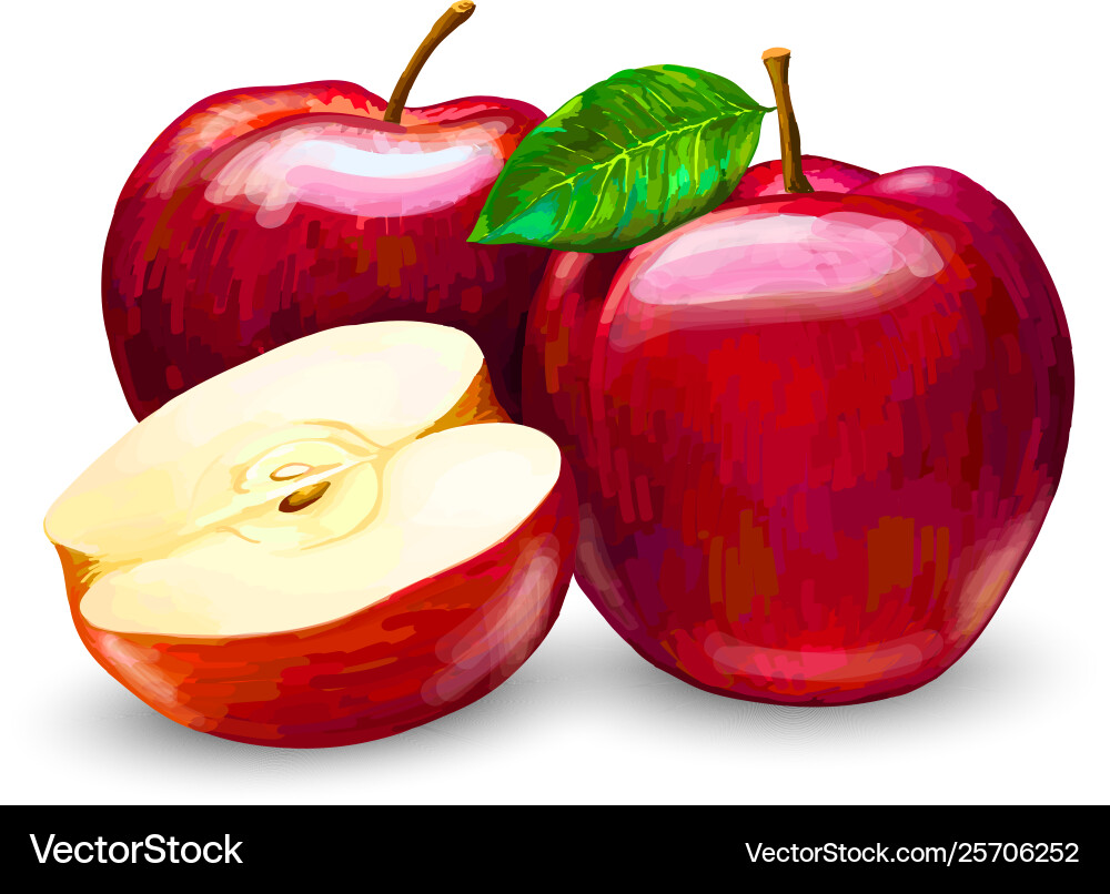 Red apples whole and slices sweet fruit Royalty Free Vector