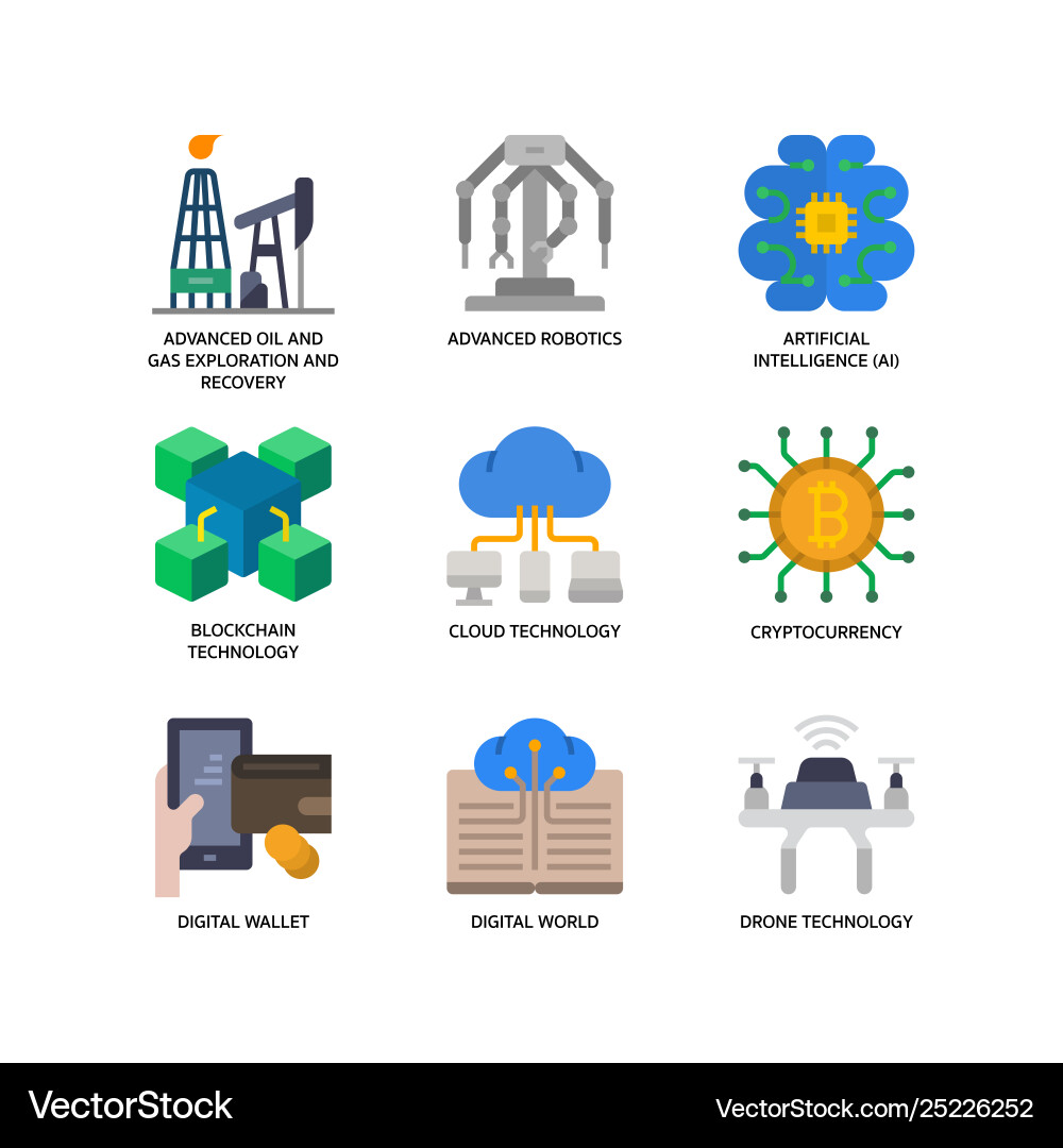 Technologies disruption icon set Royalty Free Vector Image