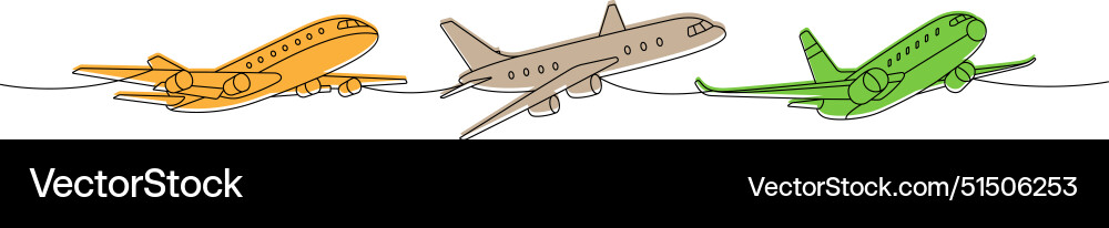 Aircraft set passenger airplanes one line colored Vector Image