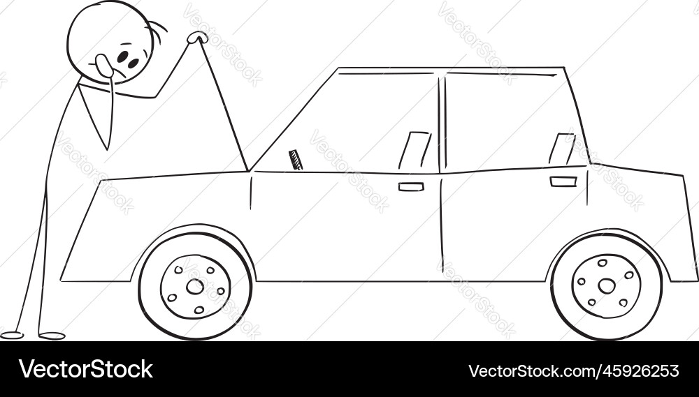 Driver and broken car cartoon stick figure Vector Image