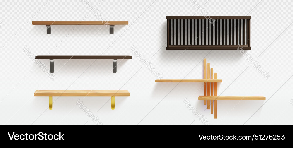 Empty wooden wall shelf 3d isolated wood rack Vector Image