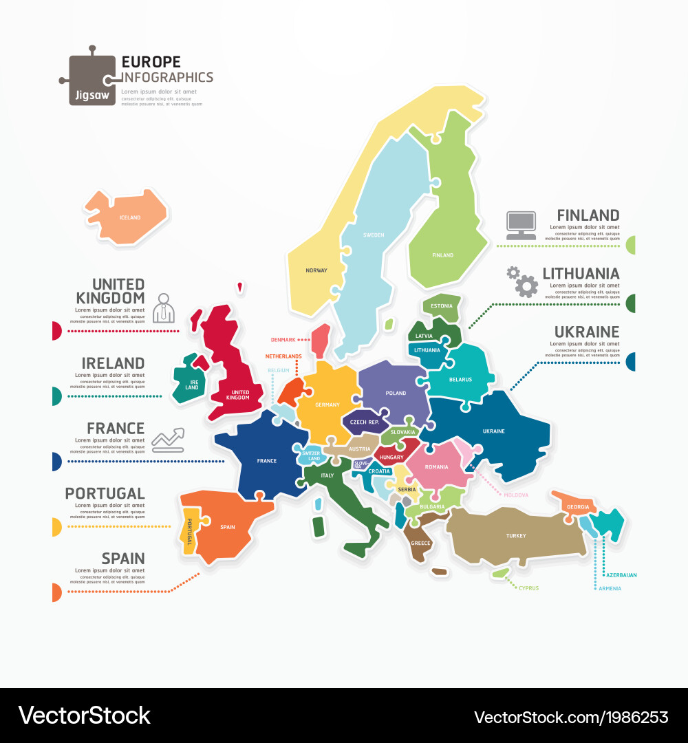 Europe map infographic template jigsaw concept Vector Image