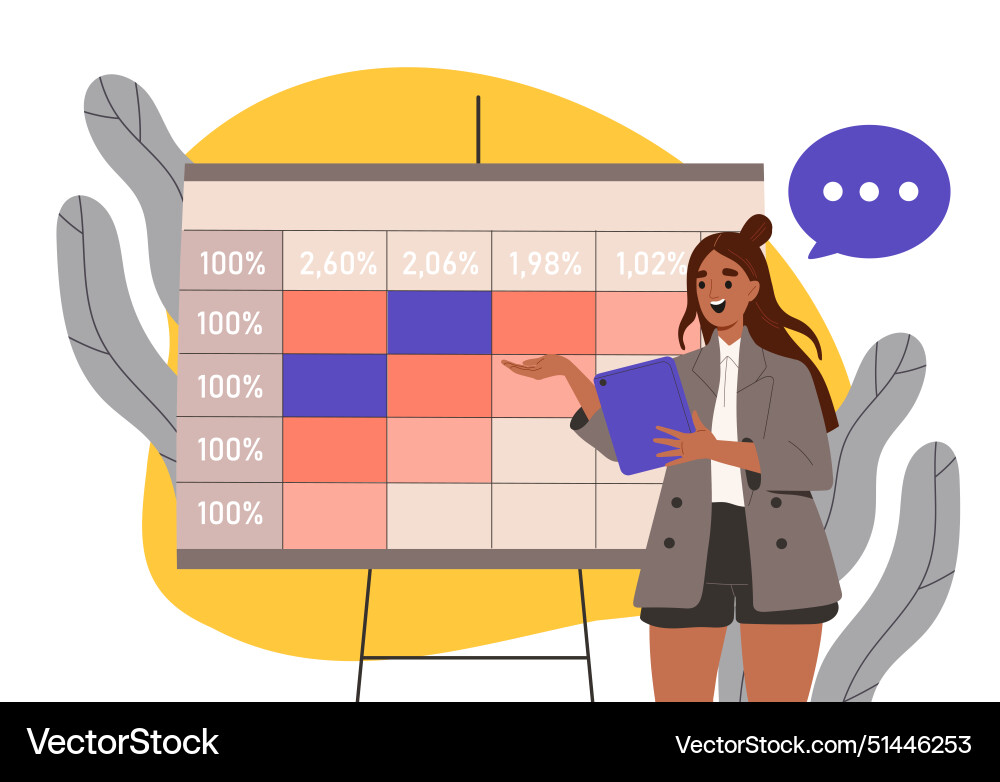 Girl explaining graphs woman in suit stands near Vector Image