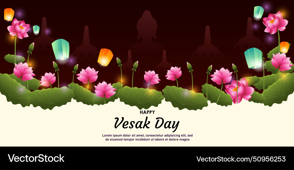 Happy vesak day horizontal background Royalty Free Vector