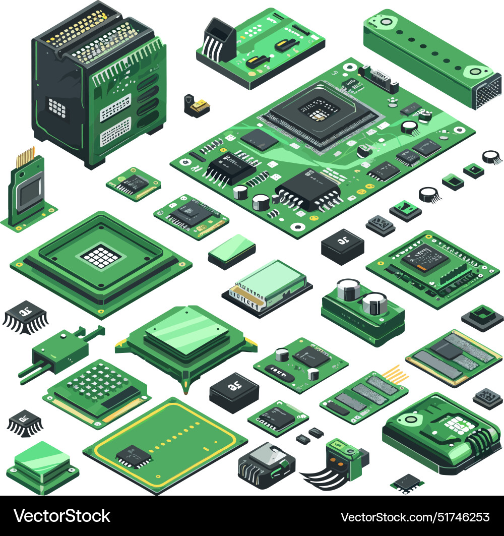 Processors isometric set microchips Royalty Free Vector
